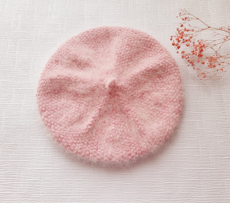 Women's Knitted Beret - French Beret - Pink Beret - Angora Rabbit Beret ...