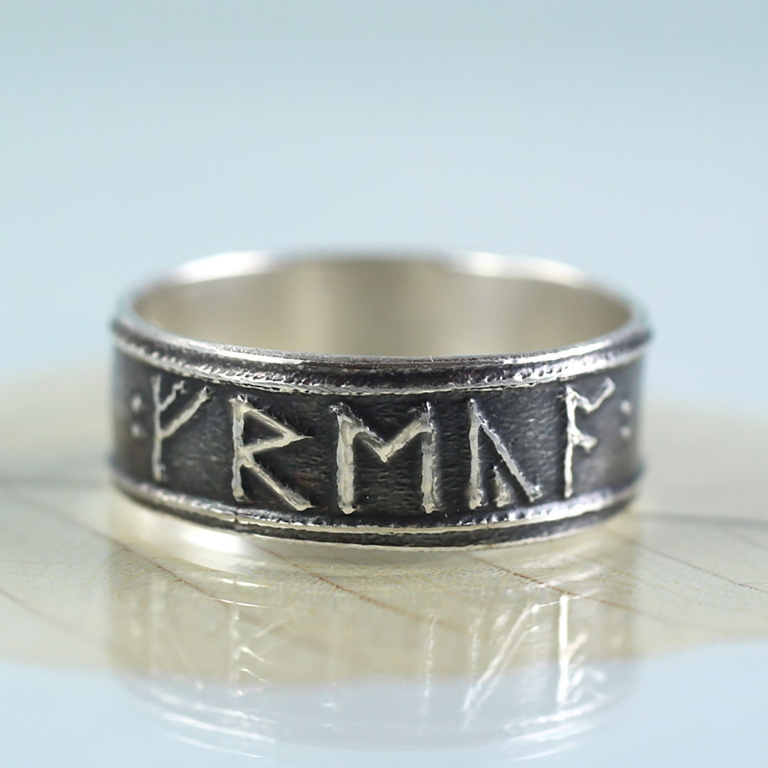 Personalized Rune Ring Sterling Silver Band | Viking Custom Name Ring ...
