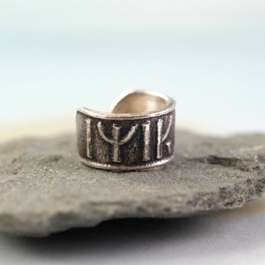 Silver Ear Cuff With Dwarven Runes Come Back to Me Good Luck Token Kili ...