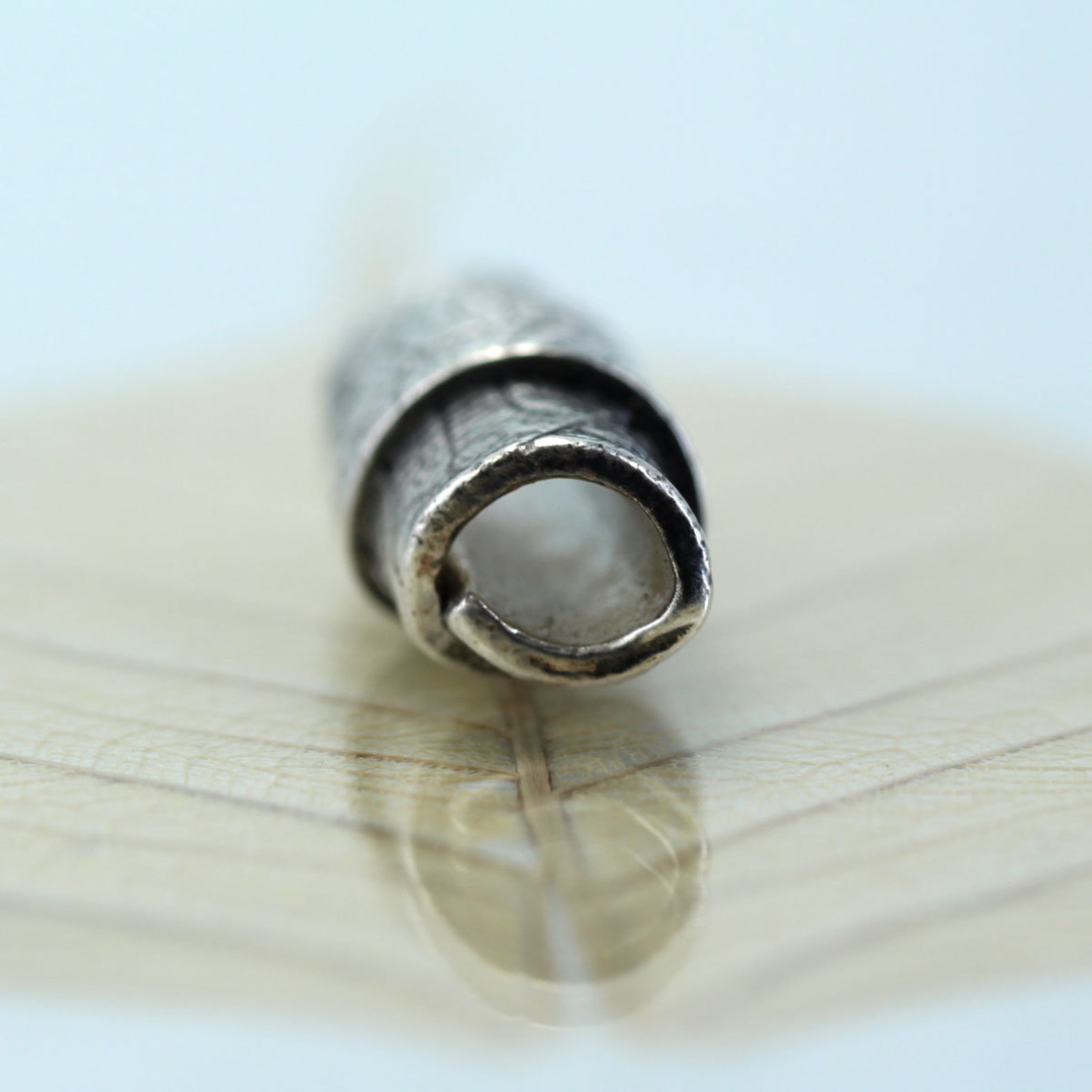 Silver Leaf Tube Bead - Nature Pendant With Skeleton Leaf Impression - Etsy