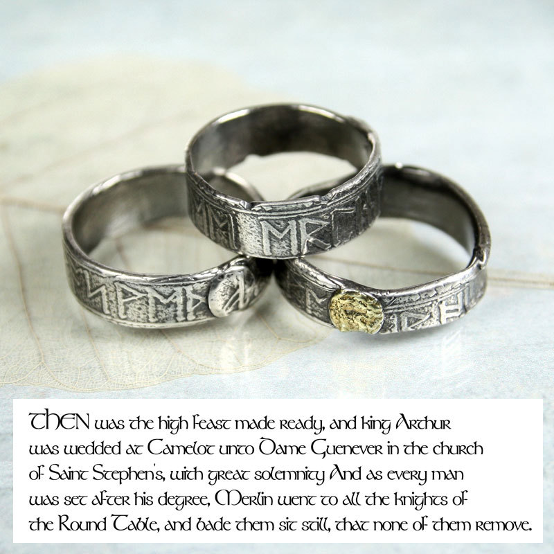 Silver Rune Ring with Gold Details Viking Arthur Wedding Ring | Etsy