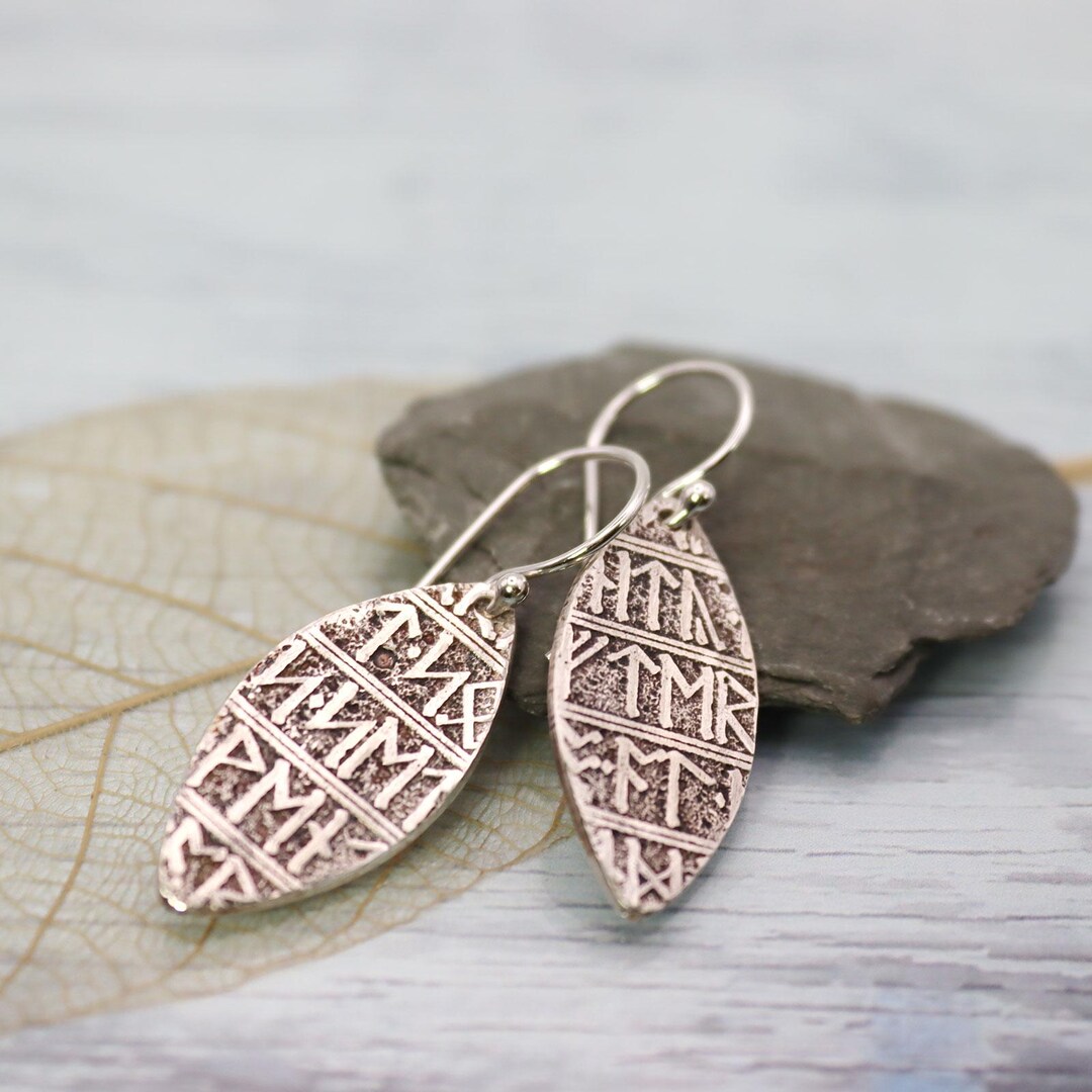 Silver Rune Leaf Drop Sterling Silver Viking Runes Rune Jewellery ...