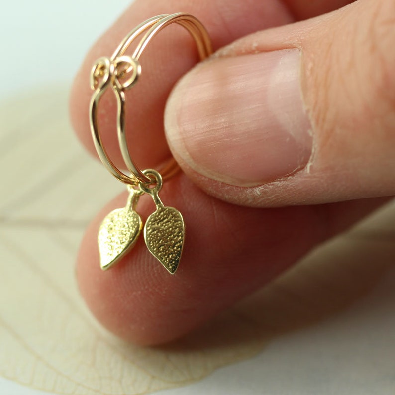 Gold Hoops With Tiny Leaf Dangles 14 Ct Gold Fill Hoop | Etsy