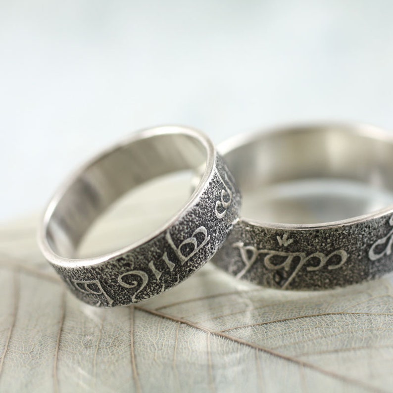 Elvish Rune Ring: Sterling Silver Tengwar Script Band - Etsy UK