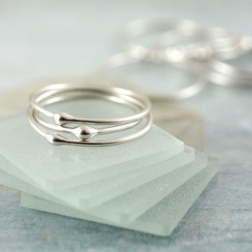 Sterling Silver Stacking Ring Set Rain Set of Three - Etsy