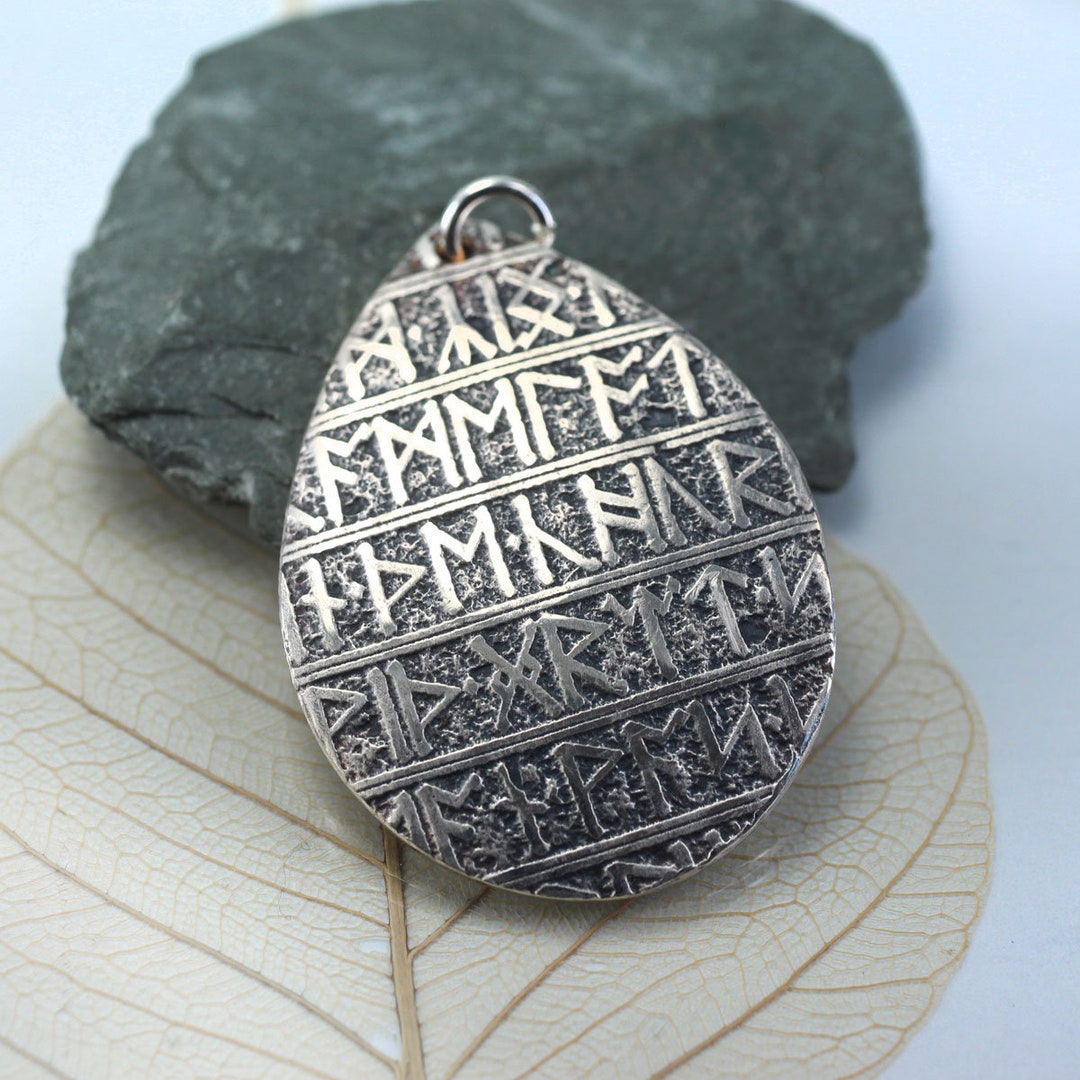 Silver Rune Necklace Drop Pendant With Viking Rune Pattern - Etsy