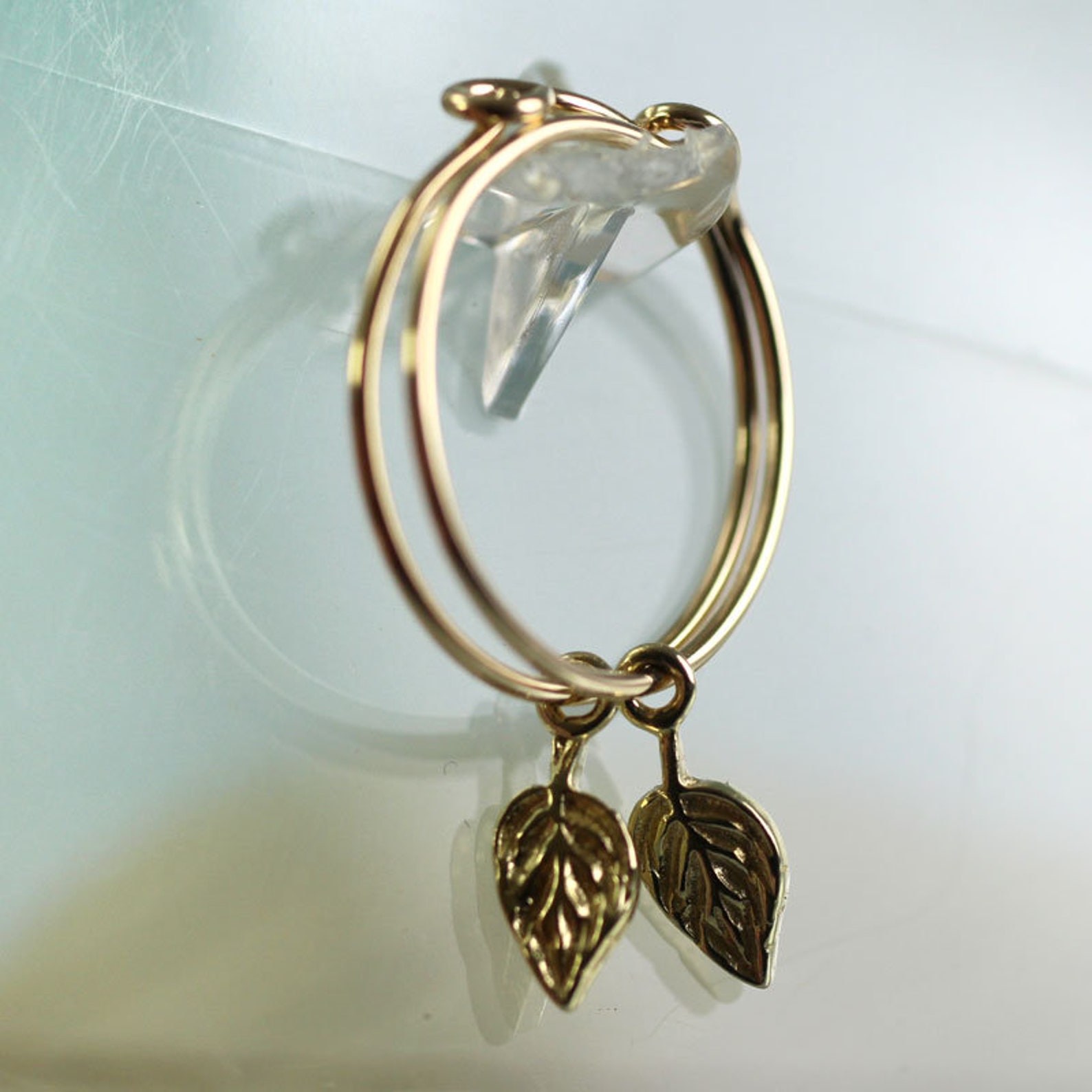 Gold Hoops With Tiny Leaf Dangles 14 Ct Gold Fill Hoop - Etsy