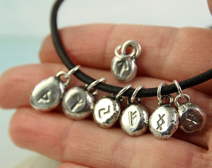 Silver Rune Pendant Small Nugget Rustic Recycled Silver - Fits Necklace ...