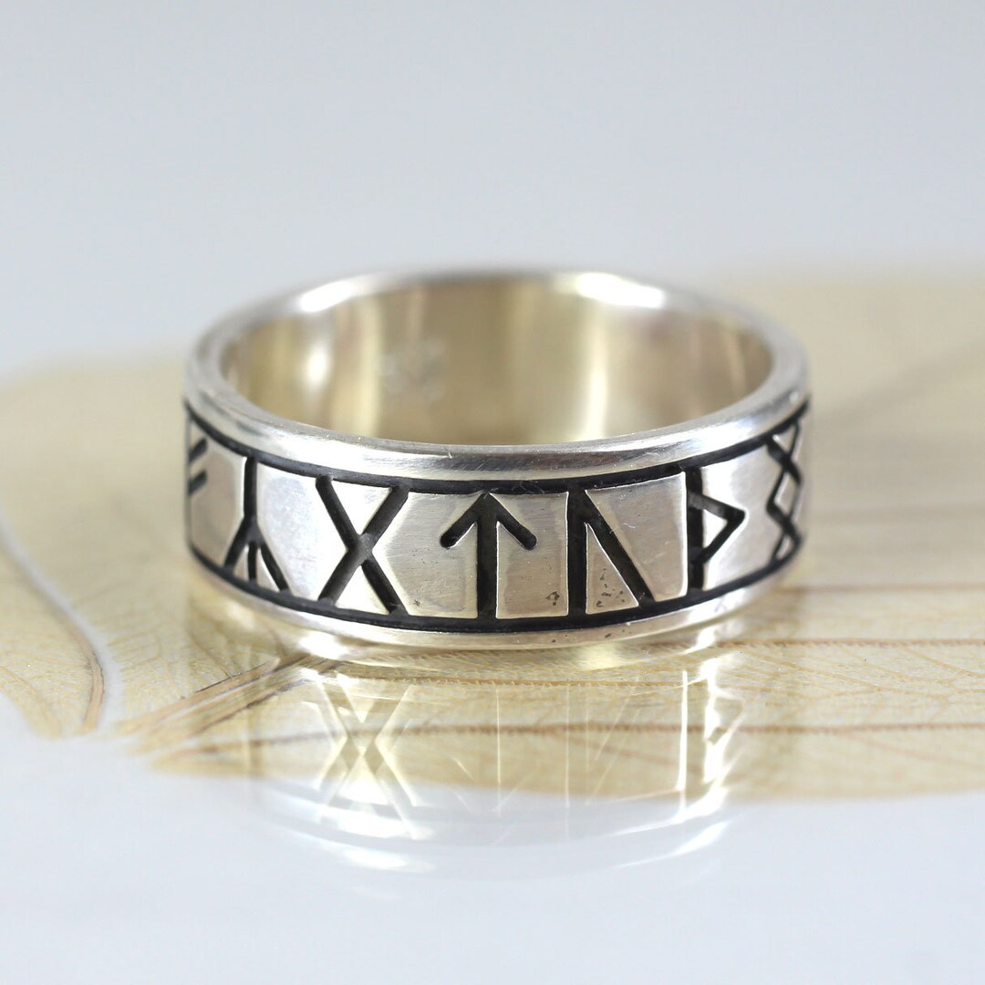 Custom Silver Rune Ring With Engraved Runes - Viking Wedding Band and ...