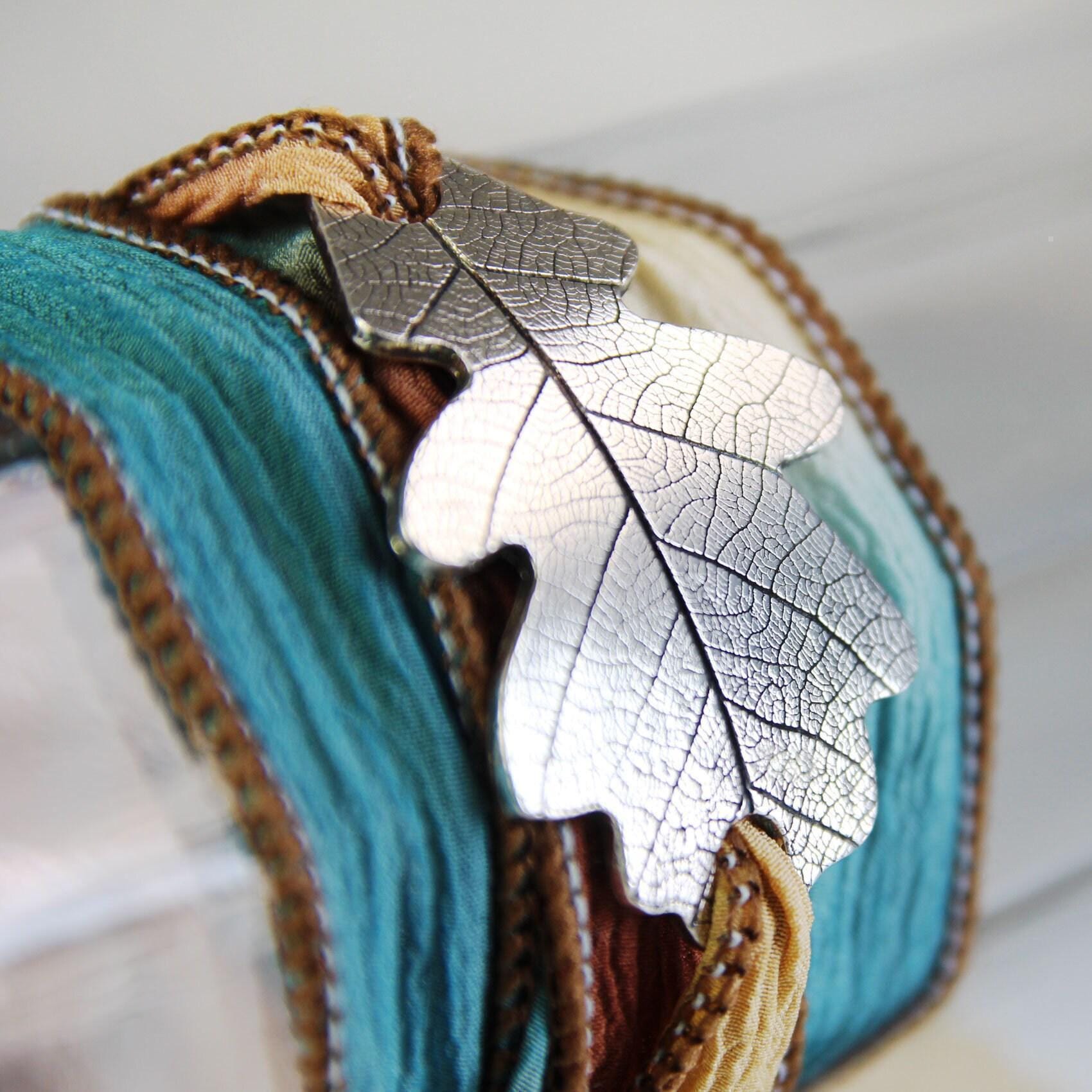 Silver Oak Leaf Bracelet Falling Leaves Silk Wrap Bracelet Autumn Gift ...