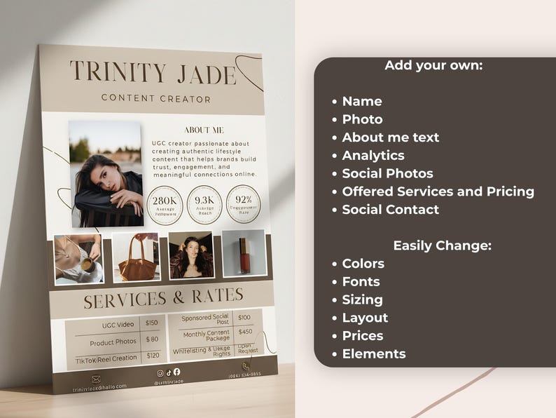 UGC Rate Card Template Canva Editable | Content Creator Media Kit ...