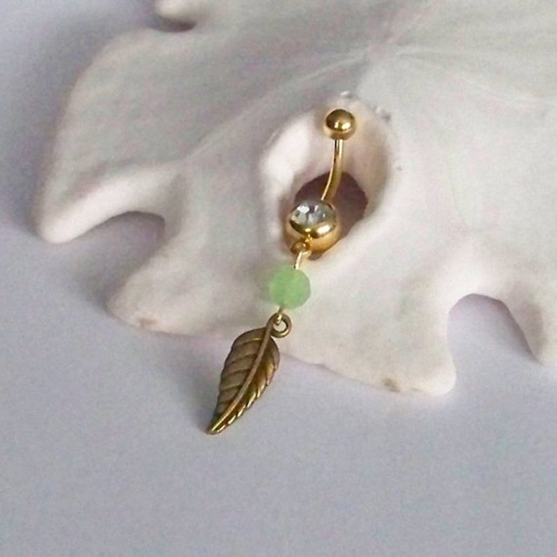 Gold Belly Button Ring - Belly Button Jewelry - Gold Leaf Charm With ...
