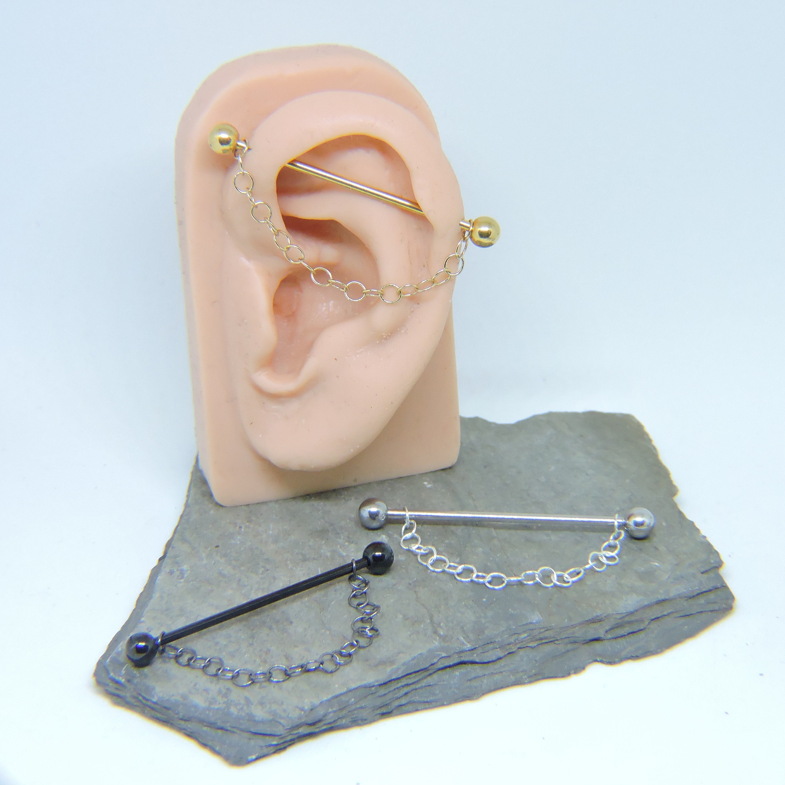 Industrial Barbell Single Chained Bar Industrial Piercing | Etsy