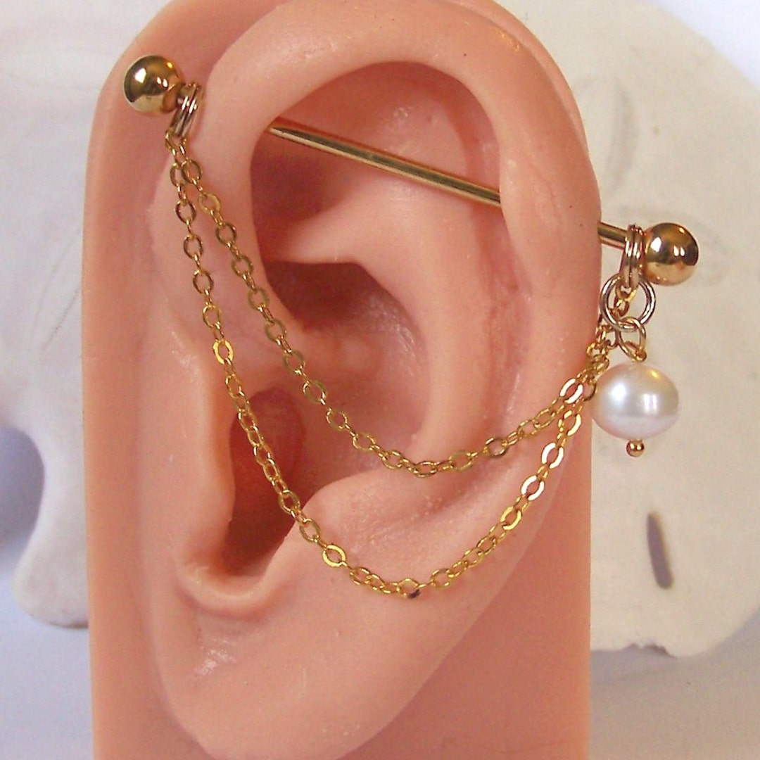 Gold Chained Industrial Barbell - Choice of Pearl Color - Scaffold ...