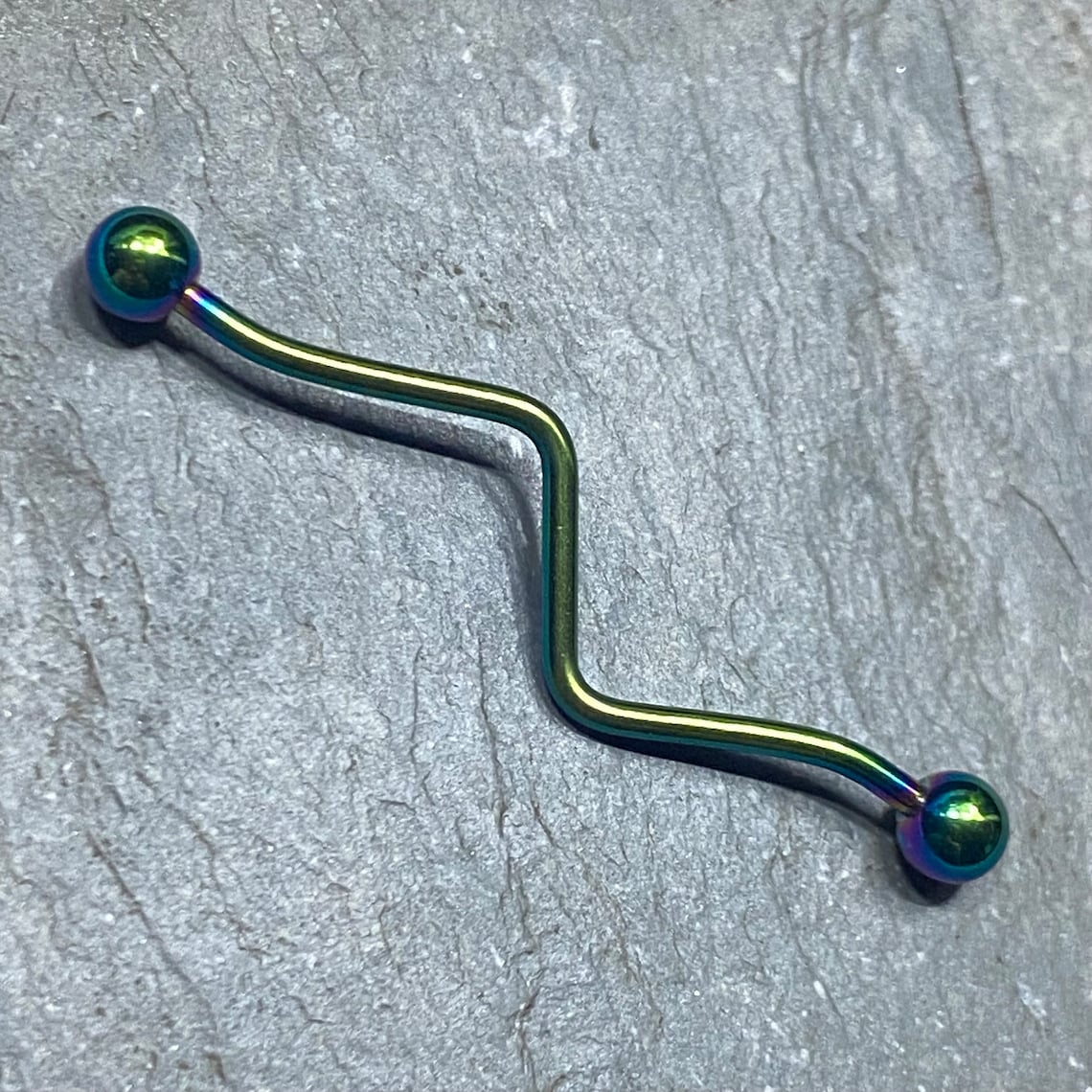 RAINBOW Industrial Barbell Angled 14G 1 1/4" or 1 1/2” Custom Wave ...