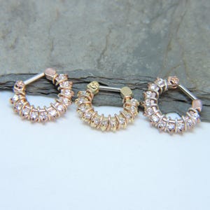 Septum Clicker Nose Ring - 16 Gauge 1/4" Barbell - Rose Gold With ...