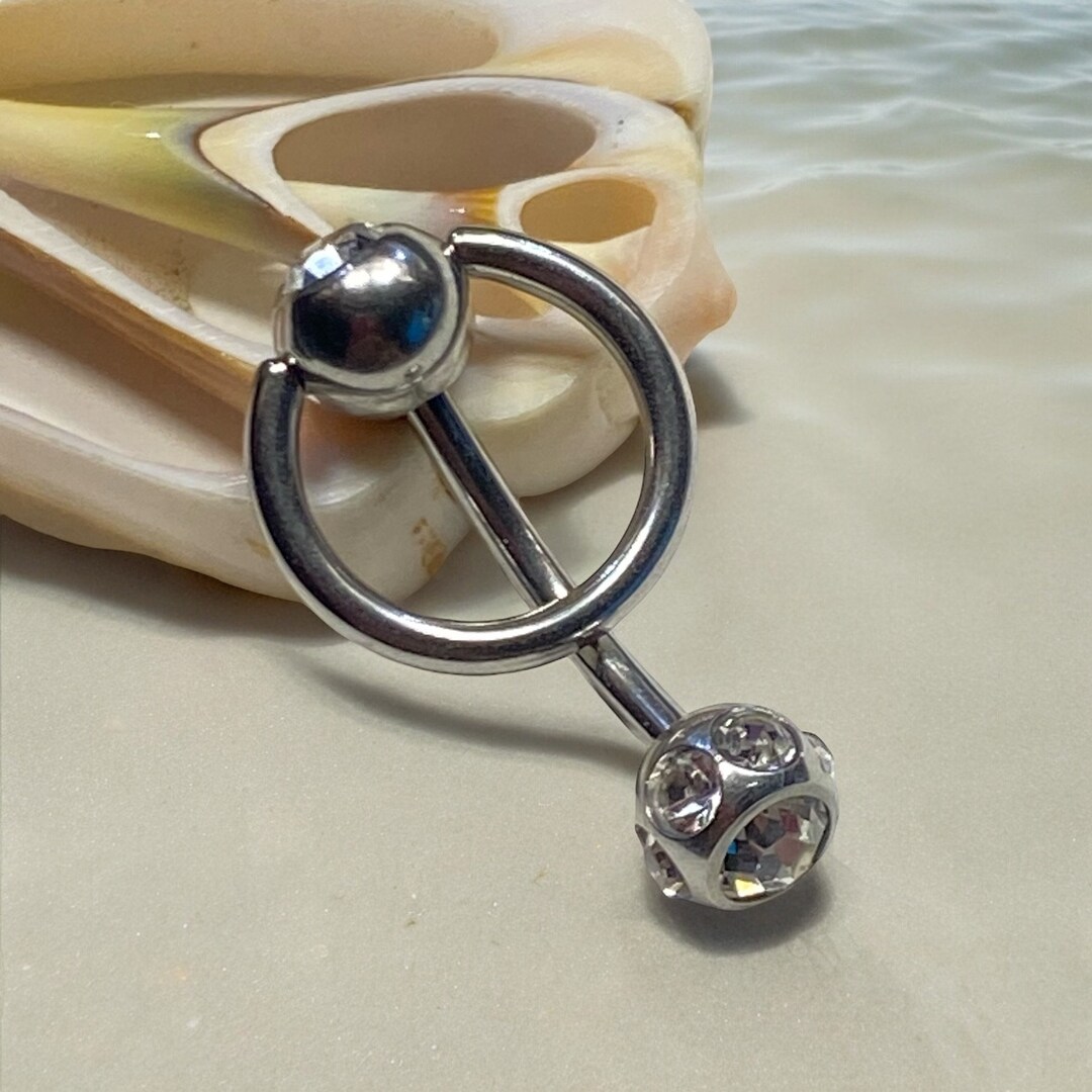 Multiple Crystal and Silver Vertical Hood Piercing Barbell VCH 14G 12G ...