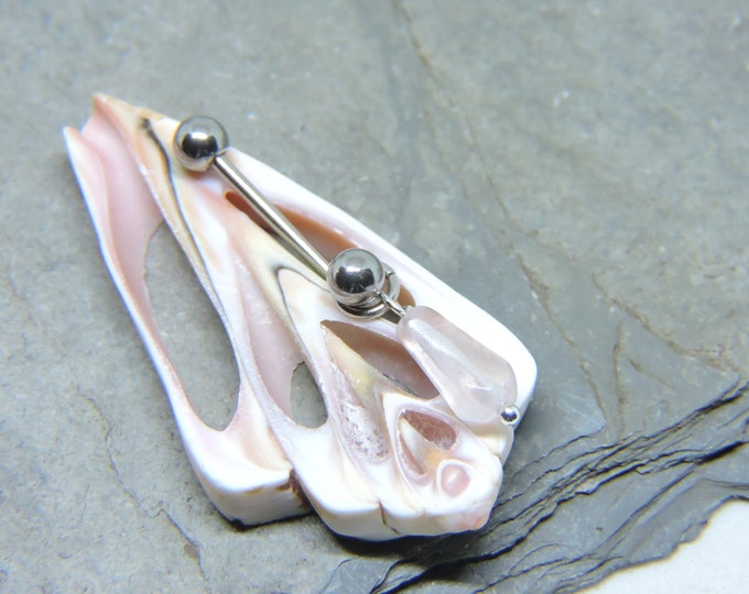 Vertical Hood Piercing Barbell - 16G or 14G 12G VCH Bar - Rose Quartz ...