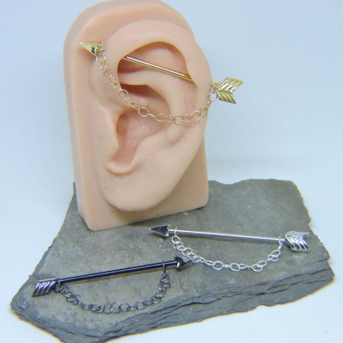 Industrial Barbell Gunmetal Black Arrow Double Piercing Ear - Etsy