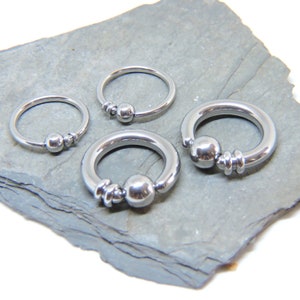 Nipple Rings SET of 2 - Simple Plain Bead Captive Ring - CBR 16G to 6G ...