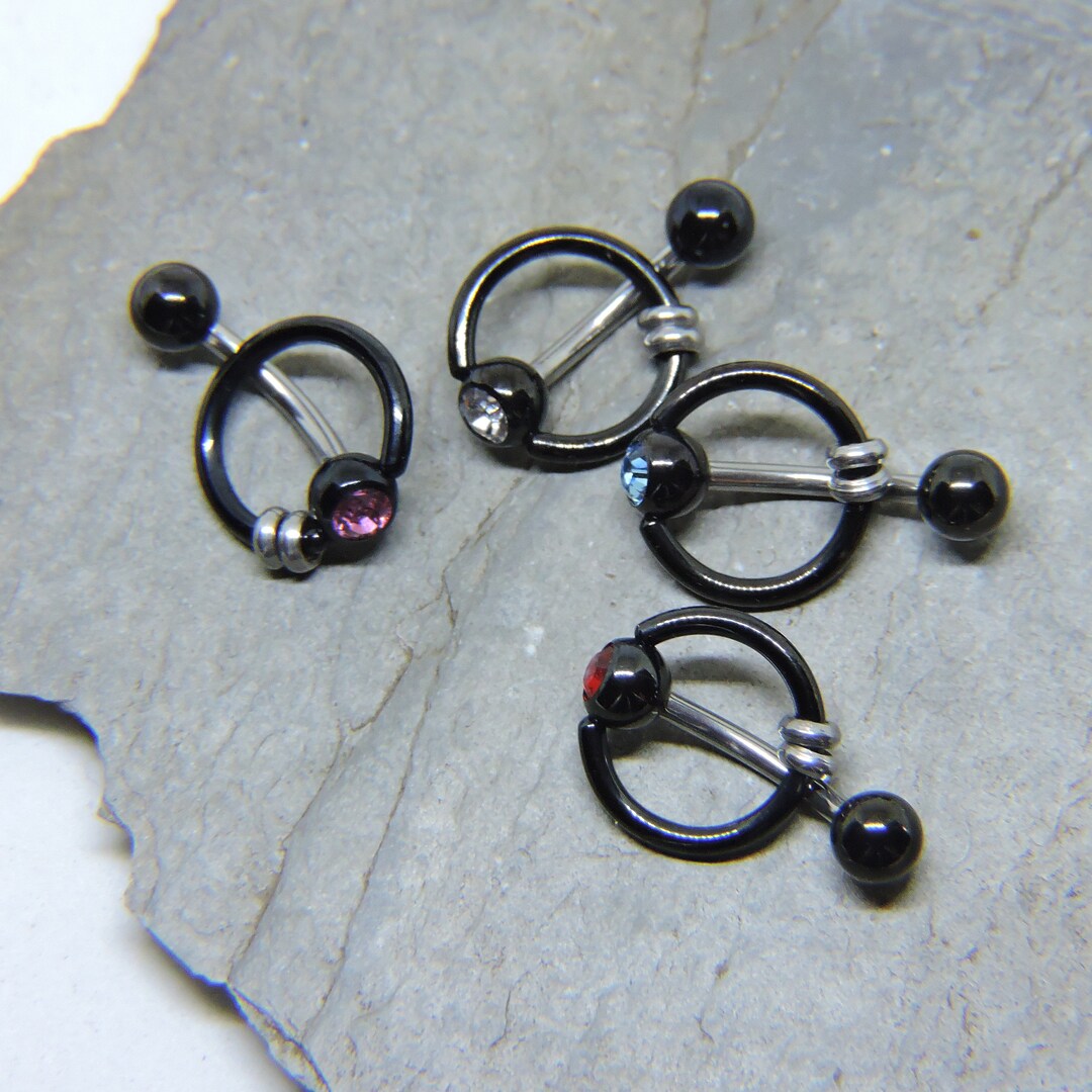 Vertical Hood Piercing Barbell 14G 12G 10G - VCH Clit Ring - BLACK ...