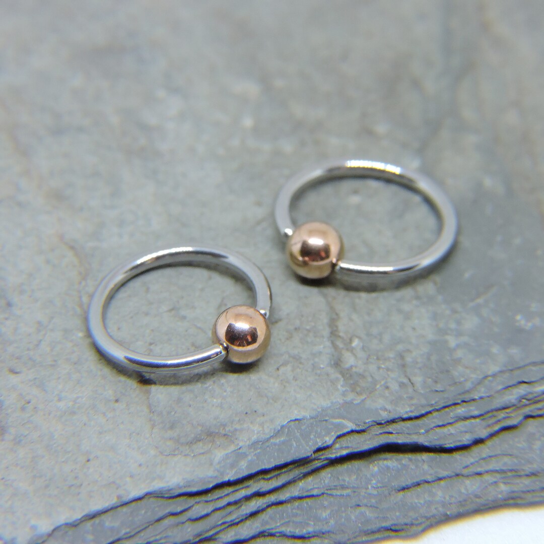 Nipple Rings SET of 2 - Copper Beaded Captive Ring - CBR 16G 14G 12G ...