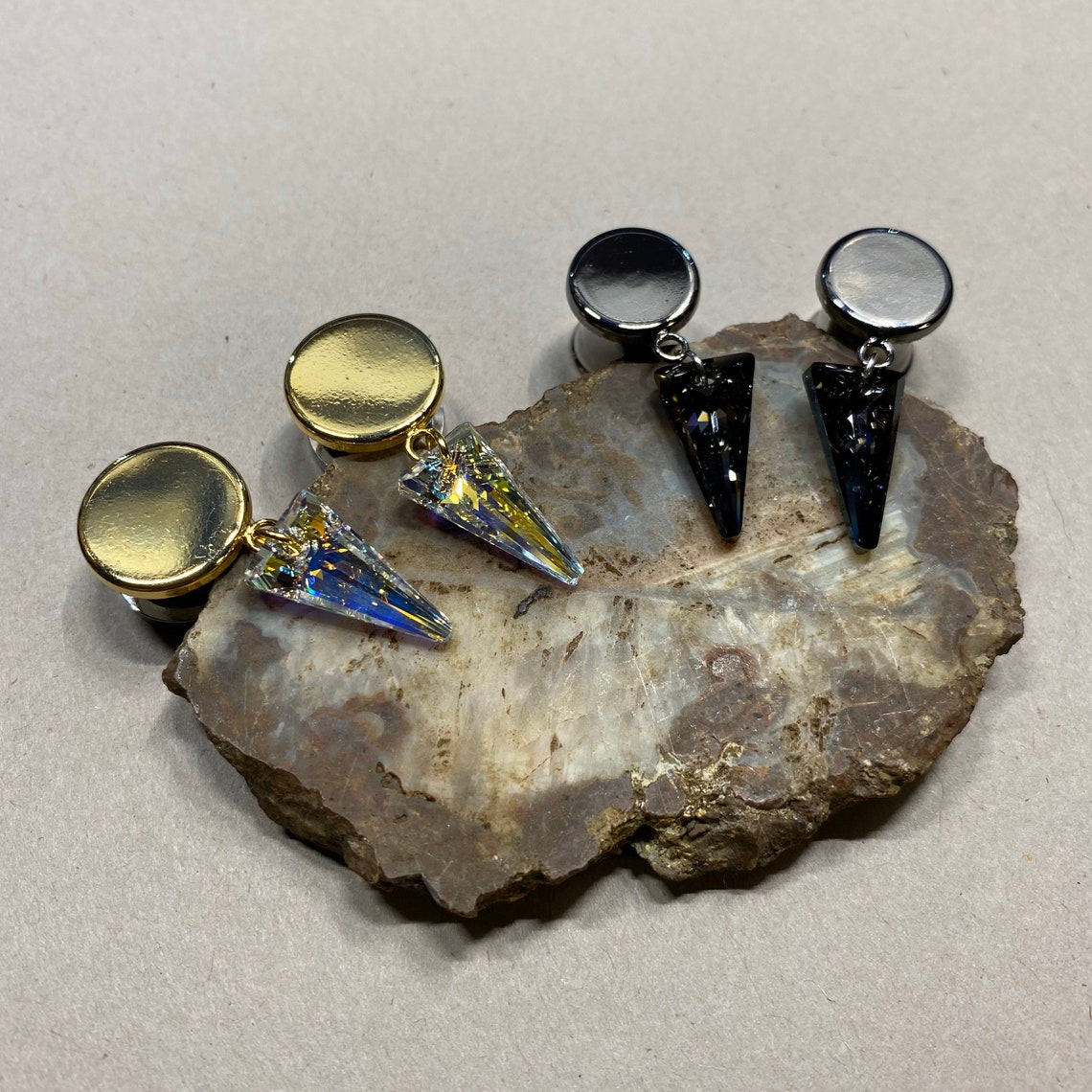 Swarovski Crystal Spike Plug Dangles 8G to 5/8 SET of - Etsy