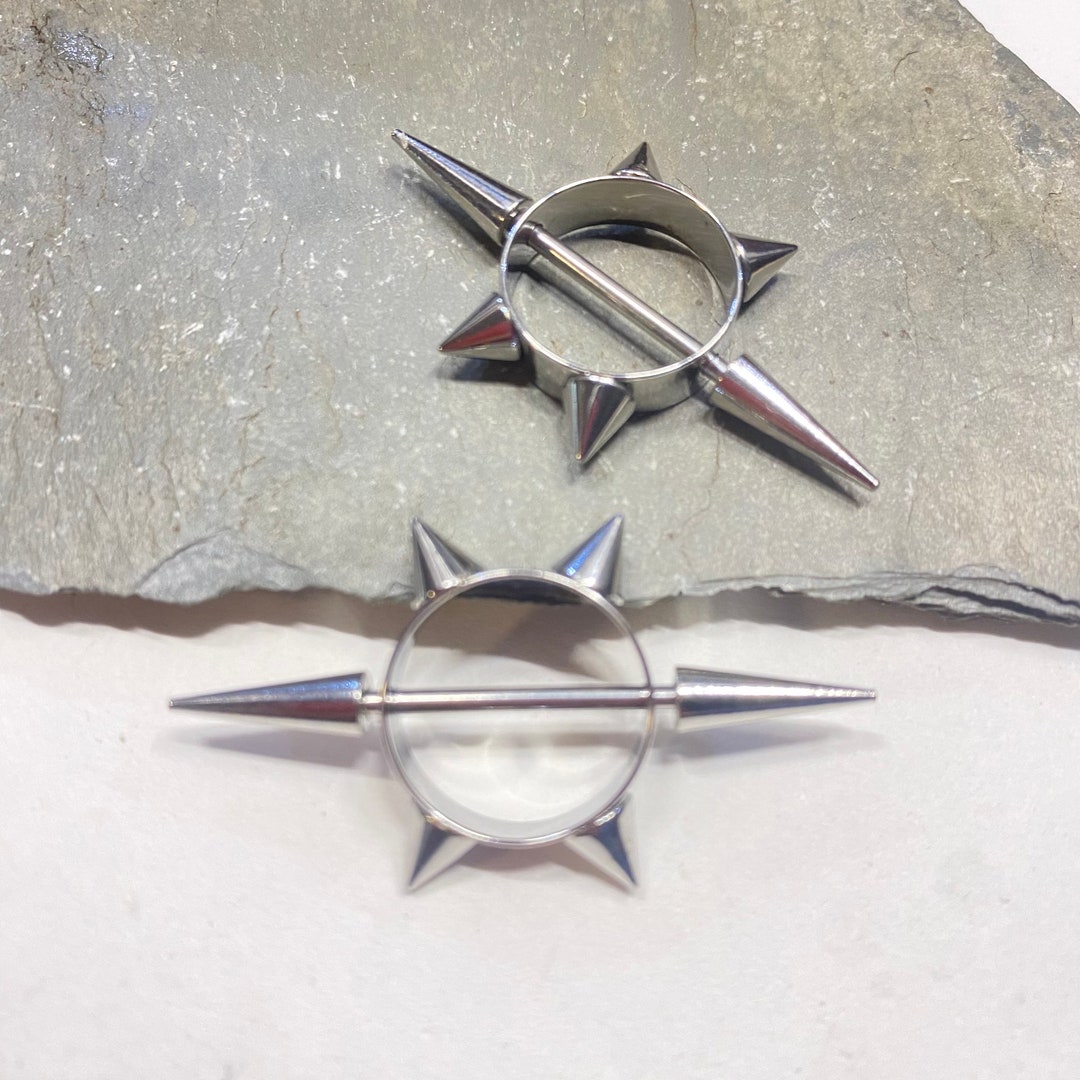 Spiked Nipple Shields Stirrups - SET of 2 - 14G Barbells 9/16" Diameter ...