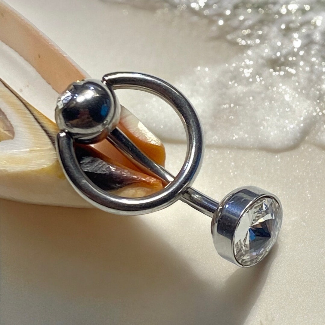 Large Crystal and Silver Vertical Hood Piercing Barbell VCH 14G 12G 10G ...