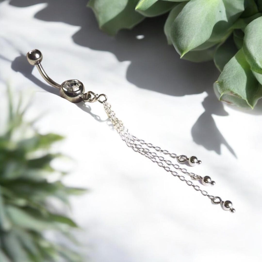 Long Belly Button Ring - Belly Ring - Dangle Navel Piercing - Jeweled ...