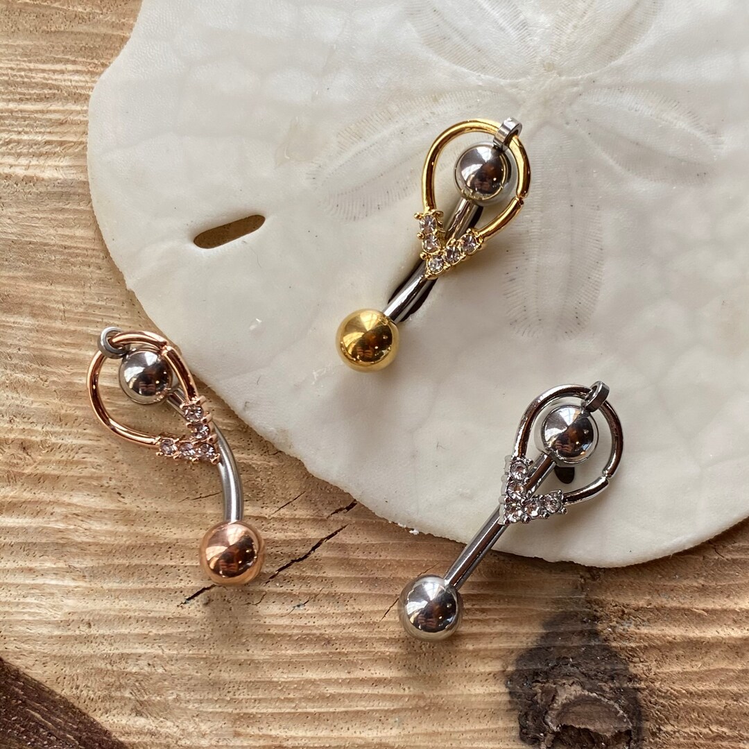 Vertical Hood Piercing Barbell 14G 12G 10G VCH Crystal V Loop Top Slave ...