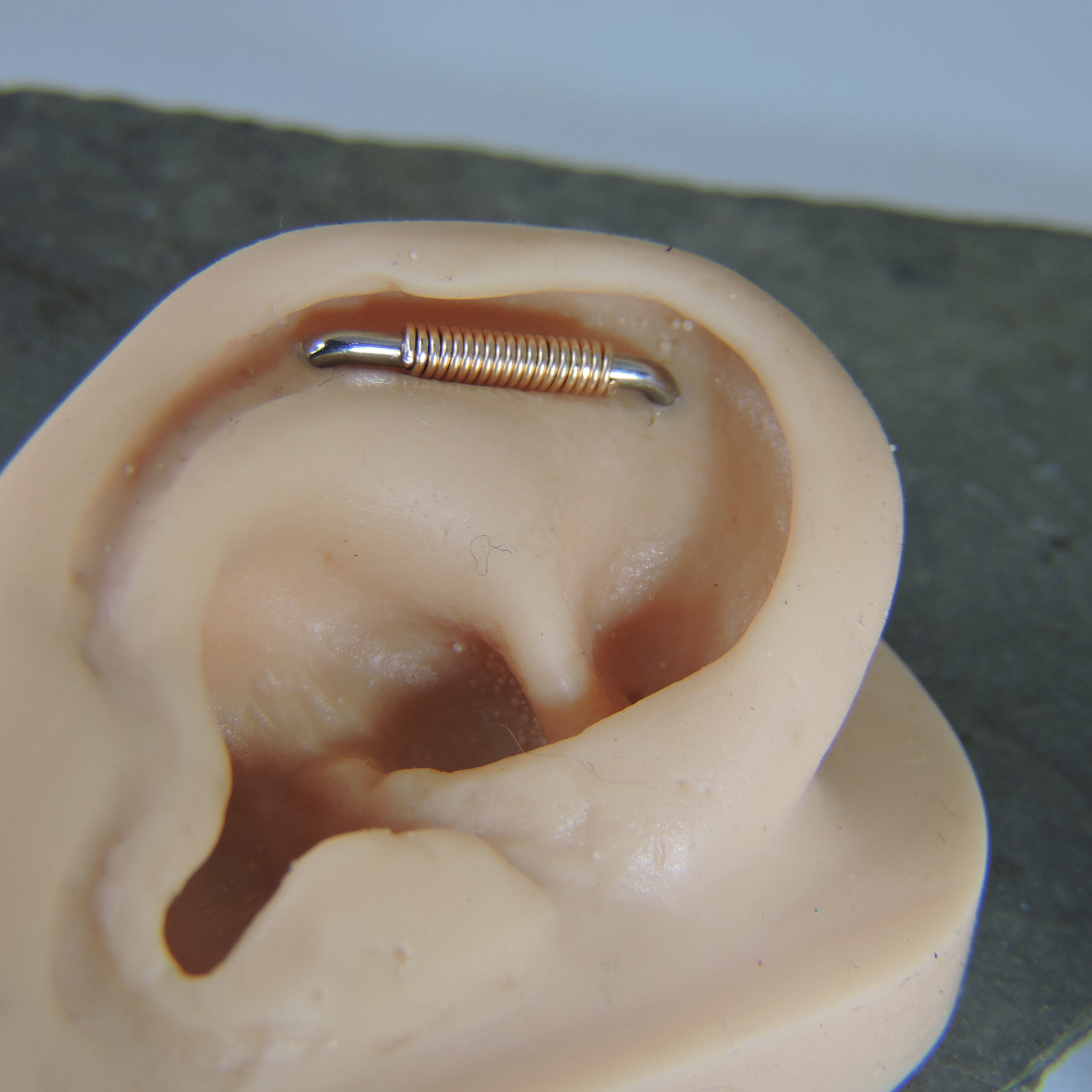 Upper Ear Staple Barbell - Wire Wrapped 14G Ear Jewelry Scaffold Double ...