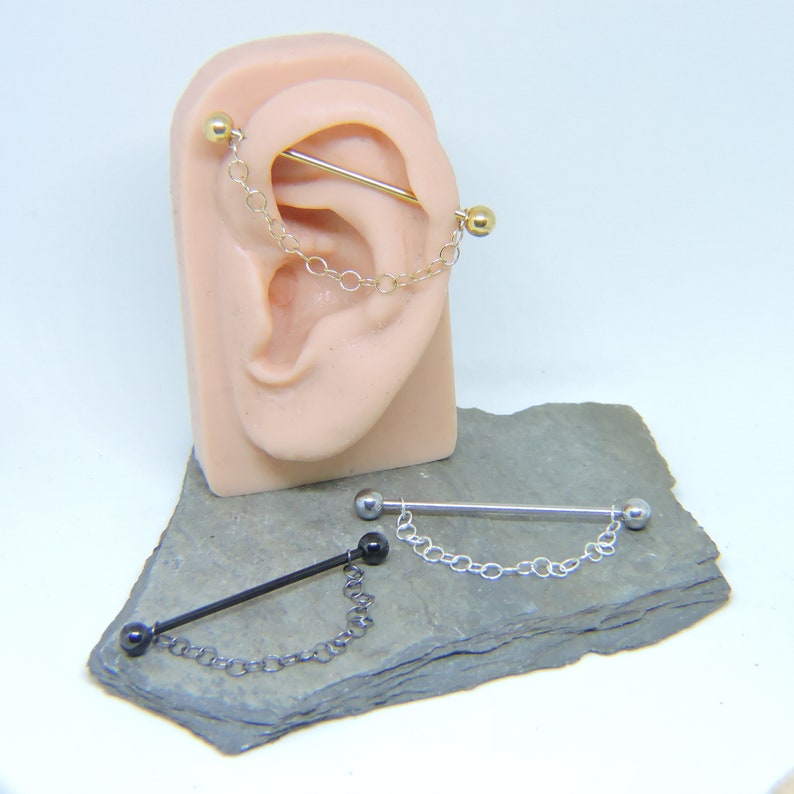 Industrial Barbell Single Chained Bar Industrial Piercing | Etsy
