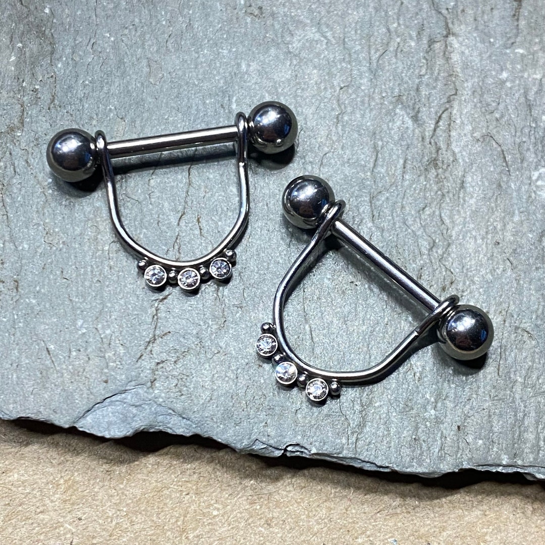 Nipple Shields 16G 14G 12g Piercing Bars - 3/8” 1/2” 5/8” Crystal ...