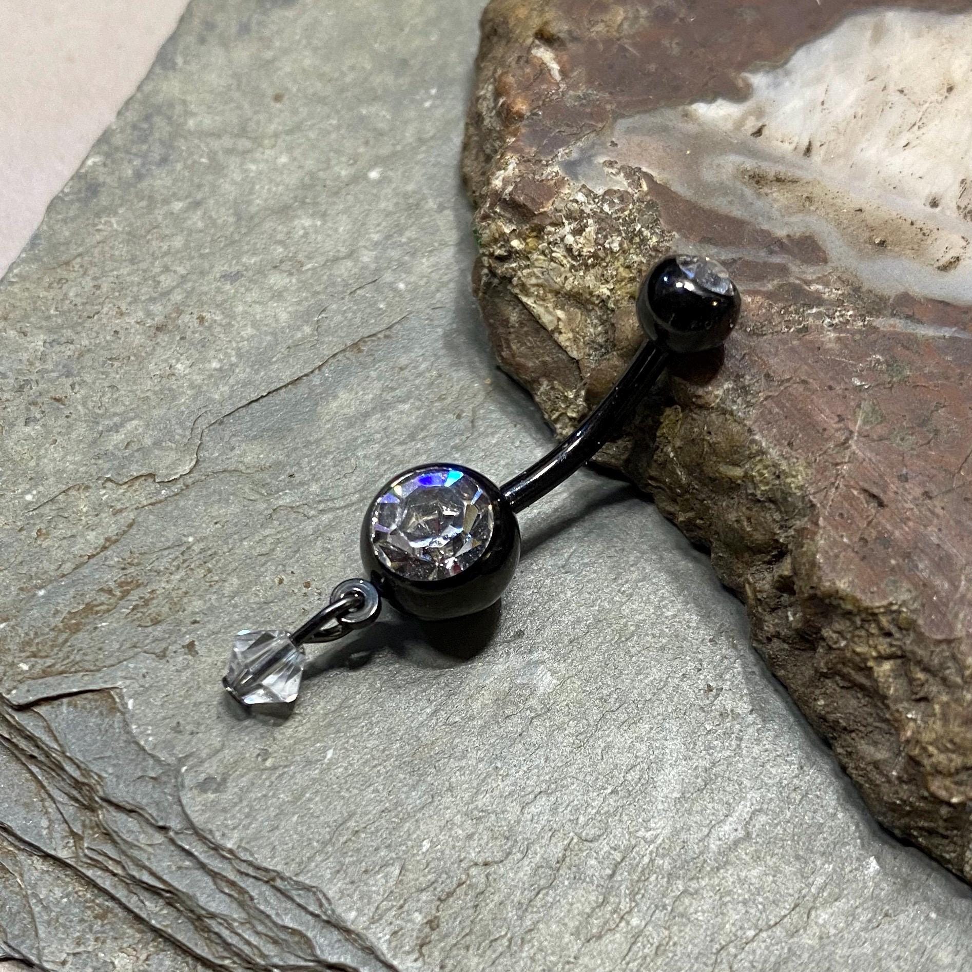 Black Swarovski Crystal Belly Button Ring: Surgical Steel Barbell - Etsy
