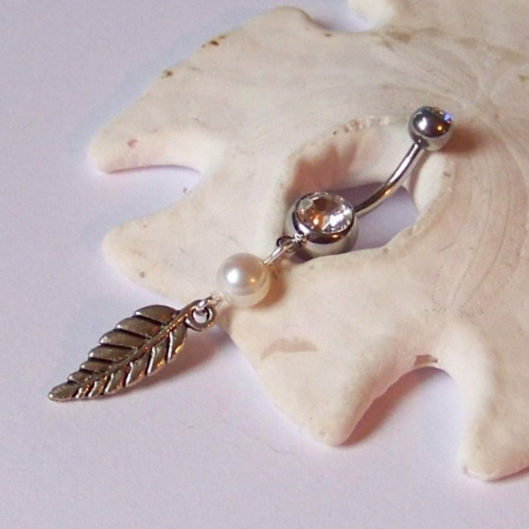 Belly Button Ring Belly Button Jewelry Silver Leaf Charm With Classic ...