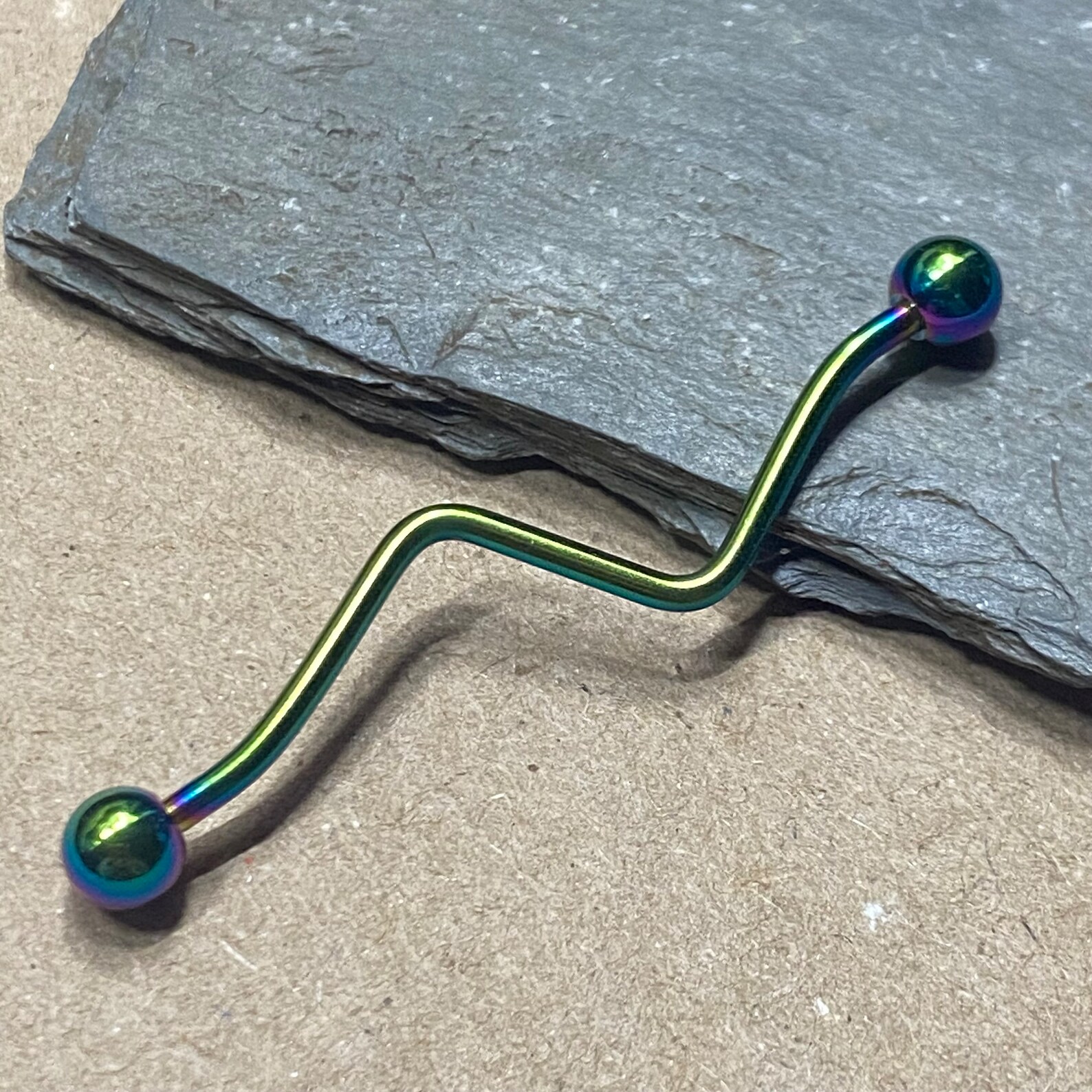 RAINBOW Industrial Barbell Angled 14G 1 1/4" or 1 1/2” Custom Wave ...