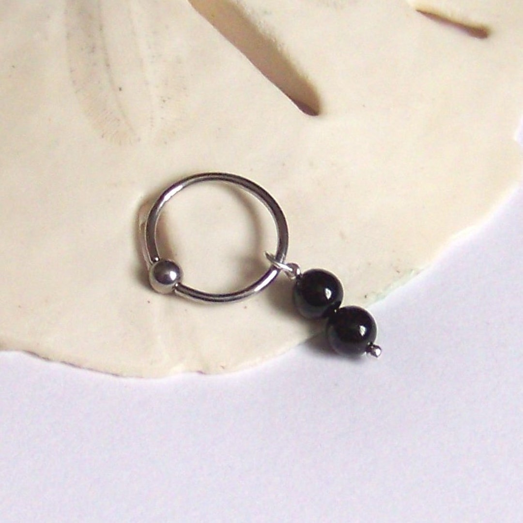 Cartilage Rook Tragus Helix Piercing Black Onyx Hoop Earring 18 or 16 ...