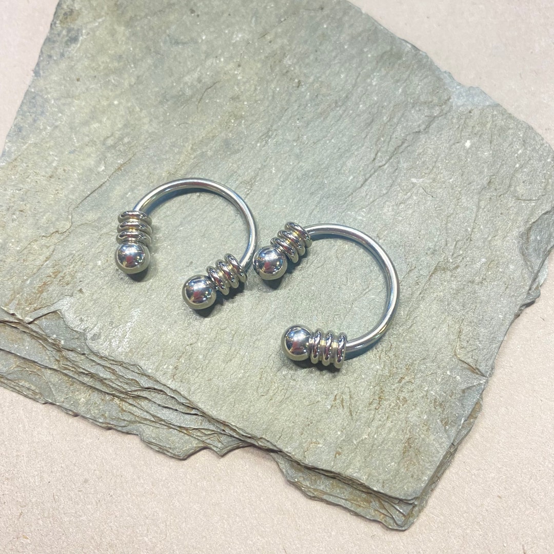 Beaded Nipple Rings SET of 2 - 16G 14G 12G 10G 8G Beaded Horseshoe ...