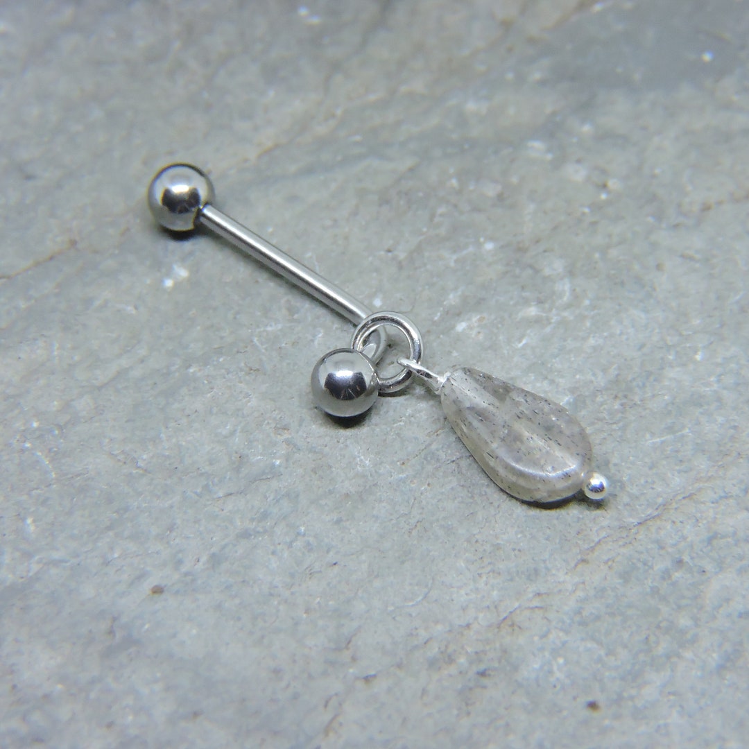 Vertical Hood Piercing Barbell 16G 14G 12G VCH Labradorite Silver or ...