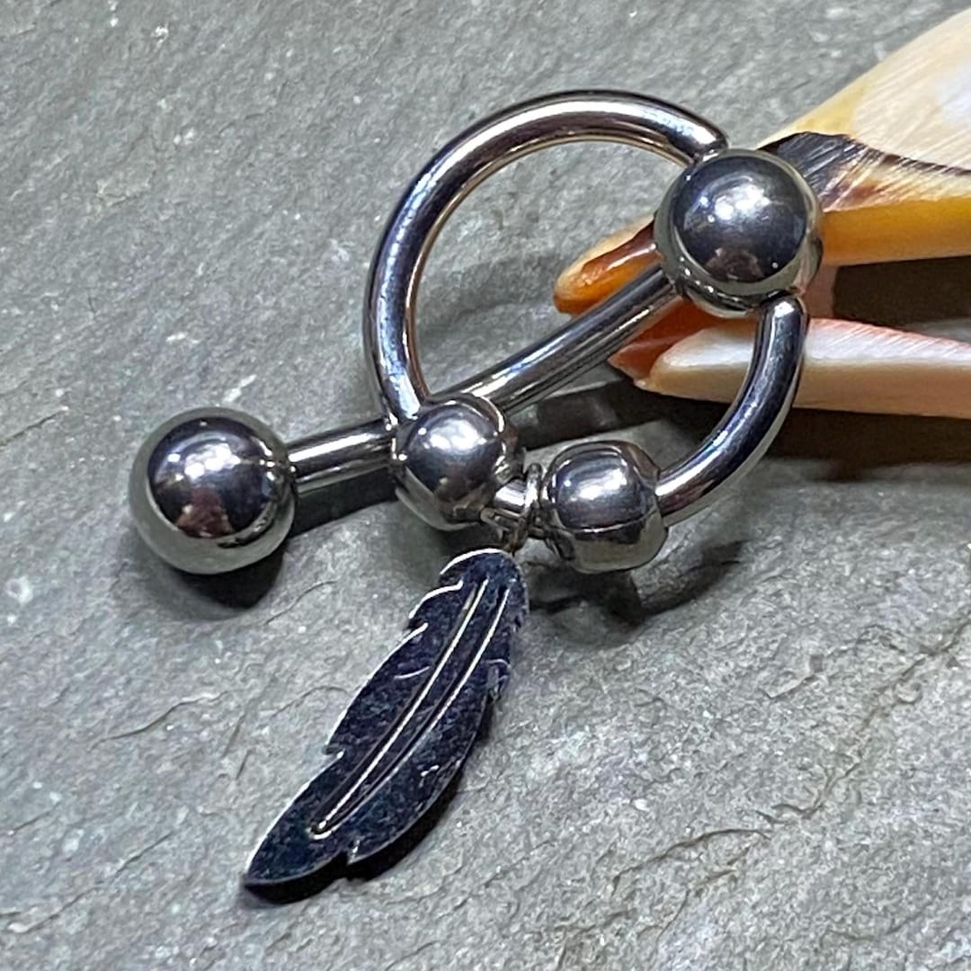 Vertical Hood Piercing Beaded FEATHER Hoop - 14G 12G 10g Straight or ...