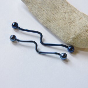 Industrial Barbell - Waved Industrial Piercing BLUE Ion Plated 16G 1 1/ ...