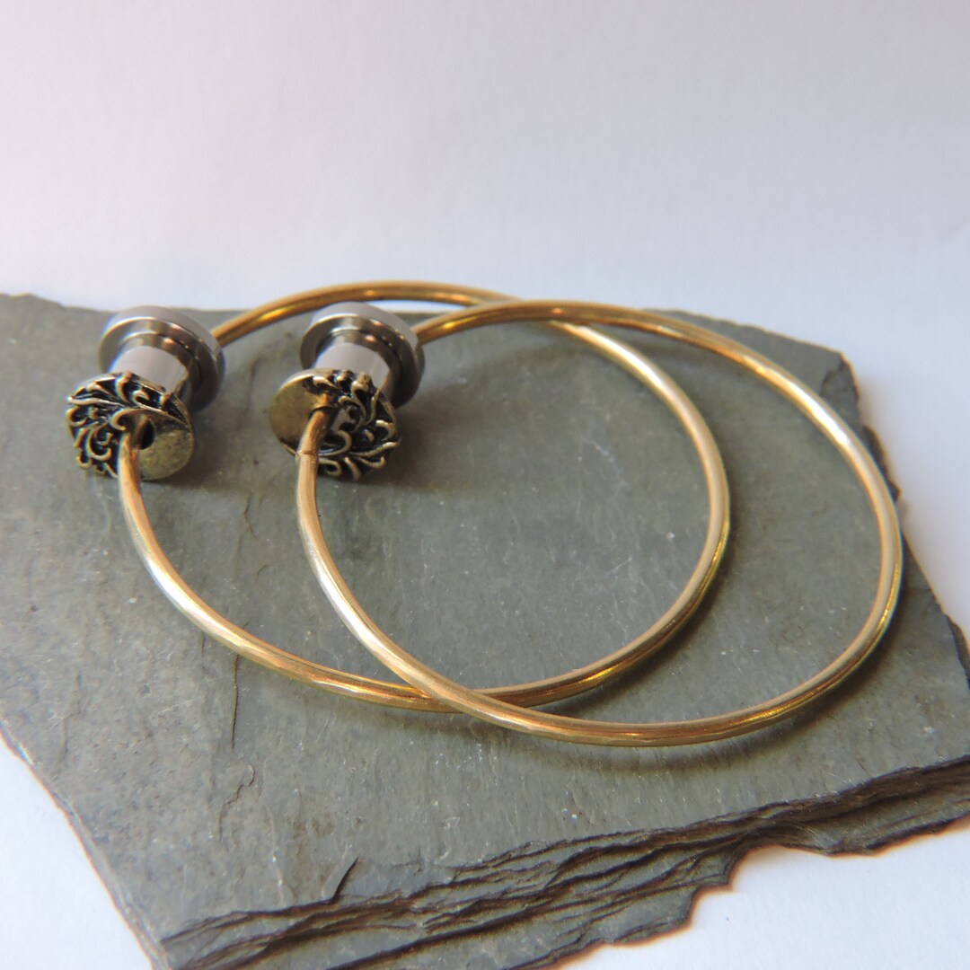 Burnished Gold Tribal Fancy Wave Screw Fit Plugs SET of 2 Choose Color ...