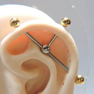 Triple Pierced Industrial Barbell - 1 1/4" -1 3/8" - 1 1/2" Industrial ...