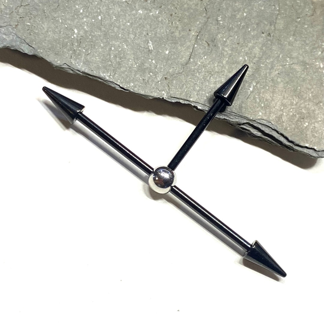 Triple Pierced Industrial Barbell 14G - 3 Way T-bar Custom Length ...