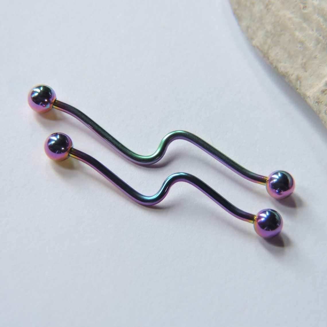 Industrial Barbell Waved Industrial Piercing RAINBOW Ion - Etsy