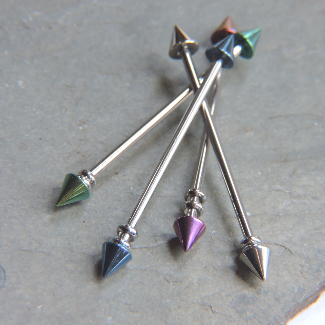 Unique SPIKED Industrial Barbell Custom Spiked Ear Bar 14G 1 1/4 1 3/8 ...