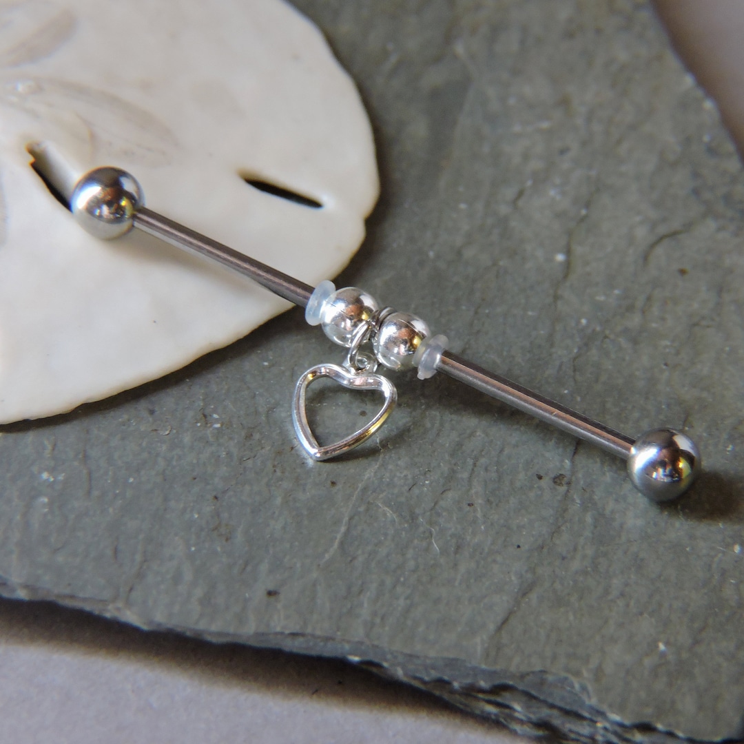 Mini Heart Industrial Barbell Piercing 16G or 14G Ear Jewelry 1 1/4" or ...
