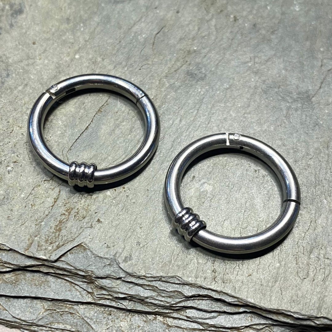 Nipple Rings - Ribbed Bead Clicker Hoops 20G 18G 16G 14G Daith Piercing ...