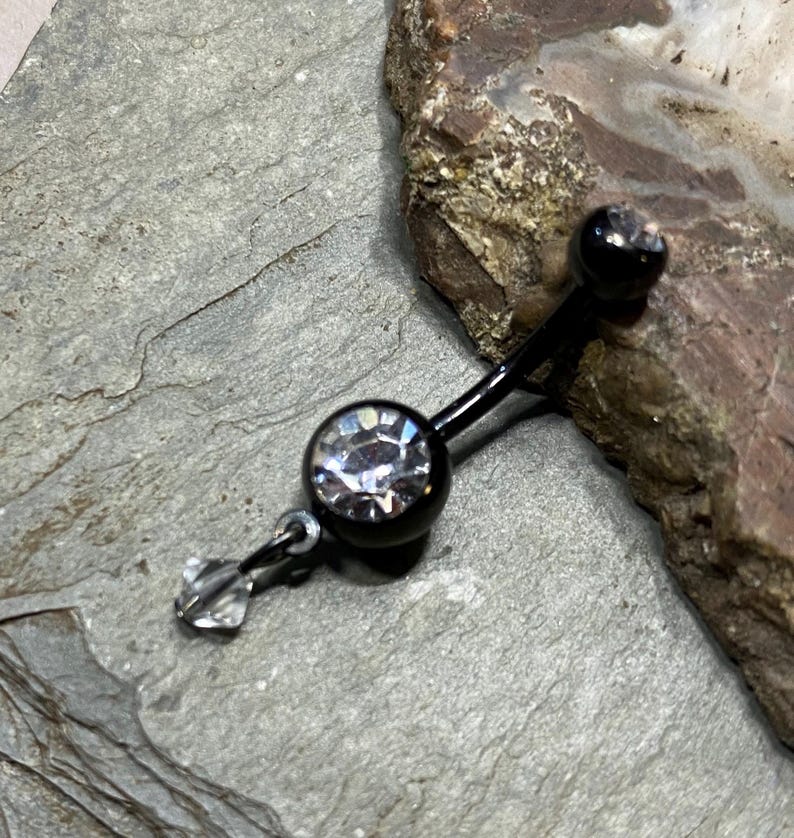 Black Swarovski Crystal Belly Button Ring: Surgical Steel Barbell - Etsy